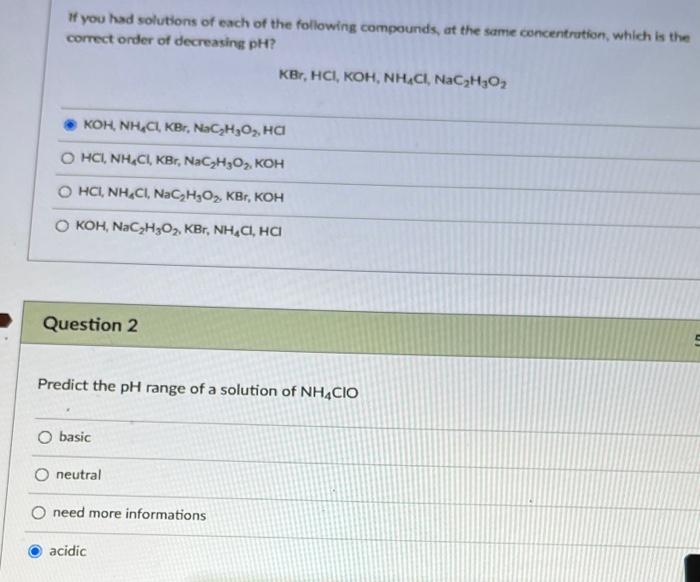 Solved If you had solutions of each of the following | Chegg.com