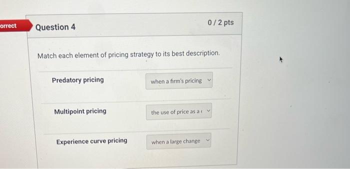 Solved Match each element of pricing strategy to its best | Chegg.com
