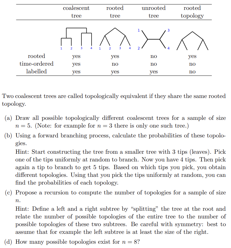 Solved Topologies of coalescent trees We use the following | Chegg.com