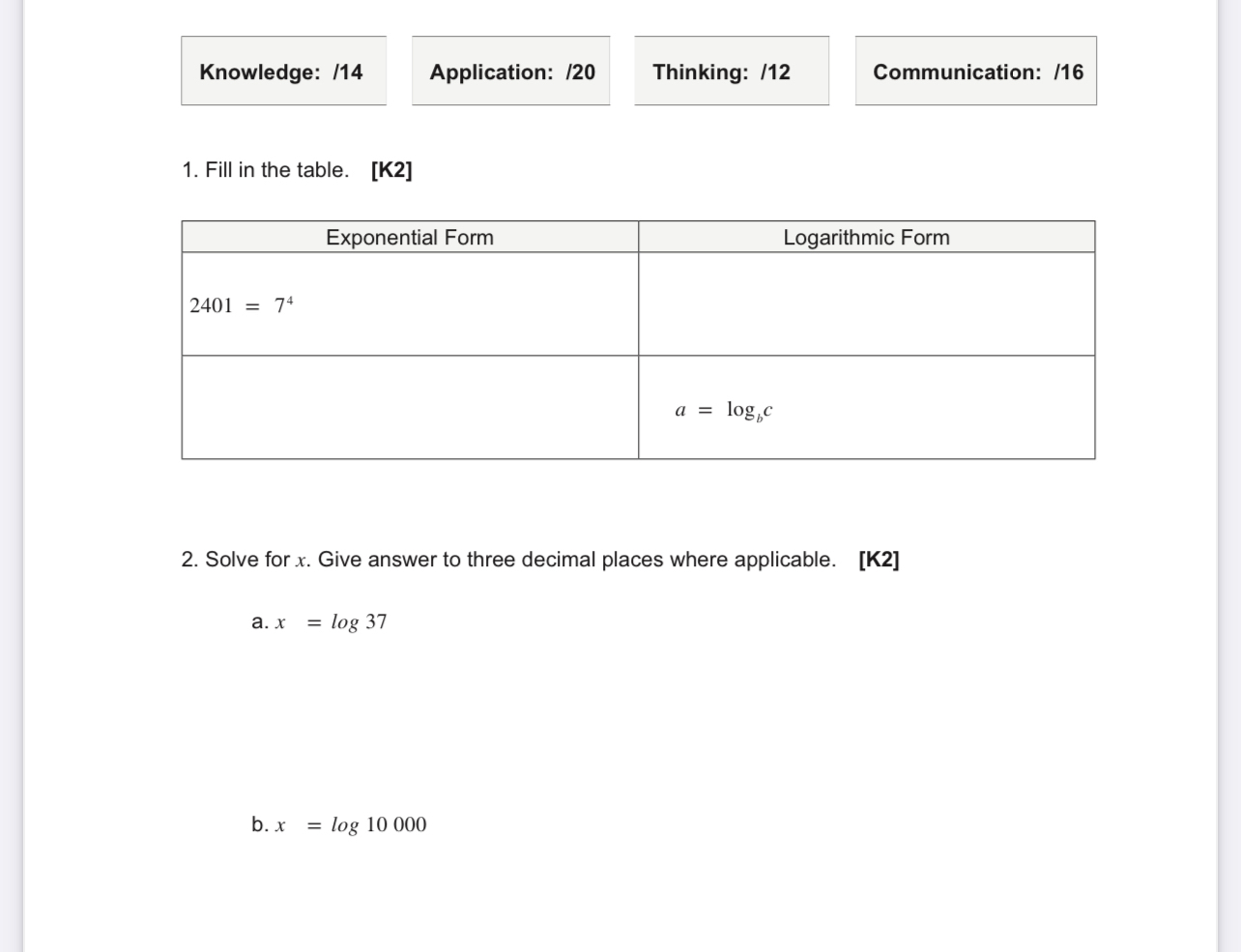 Solved Fill in the table. [K2]\table[[Exponential | Chegg.com