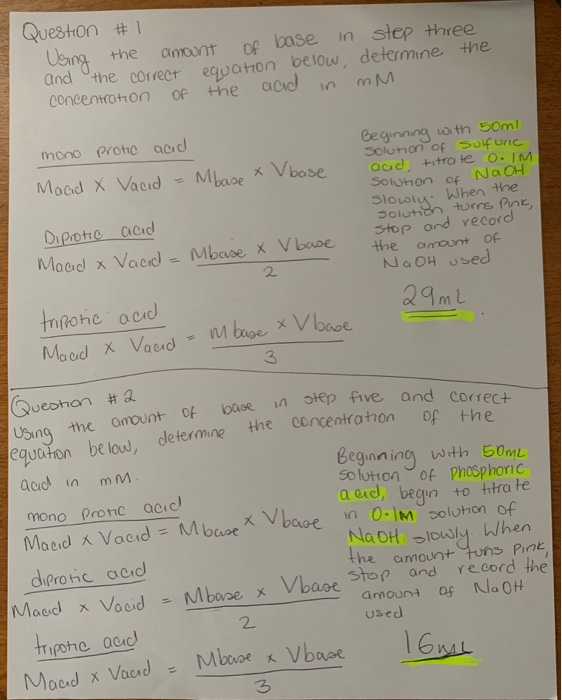Solved Question #1 Using the amount of base in step three | Chegg.com