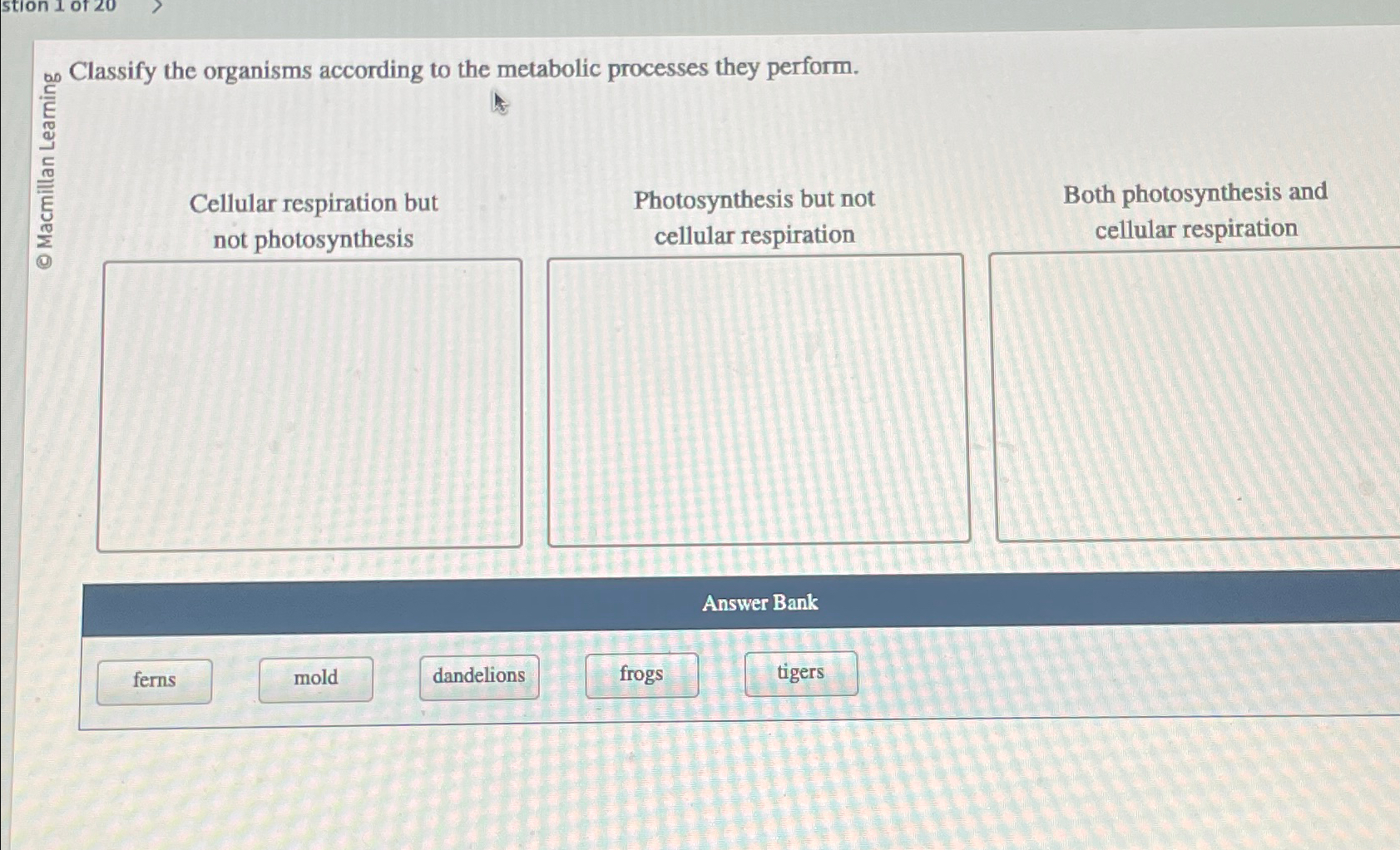 Solved an Classify the organisms according to the metabolic | Chegg.com