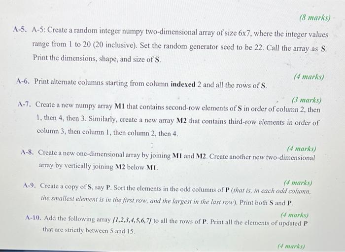 Solved A-5. A-5: Create a random integer numpy | Chegg.com