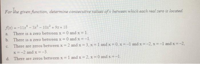 Solved For the given function, determine consecutive values | Chegg.com