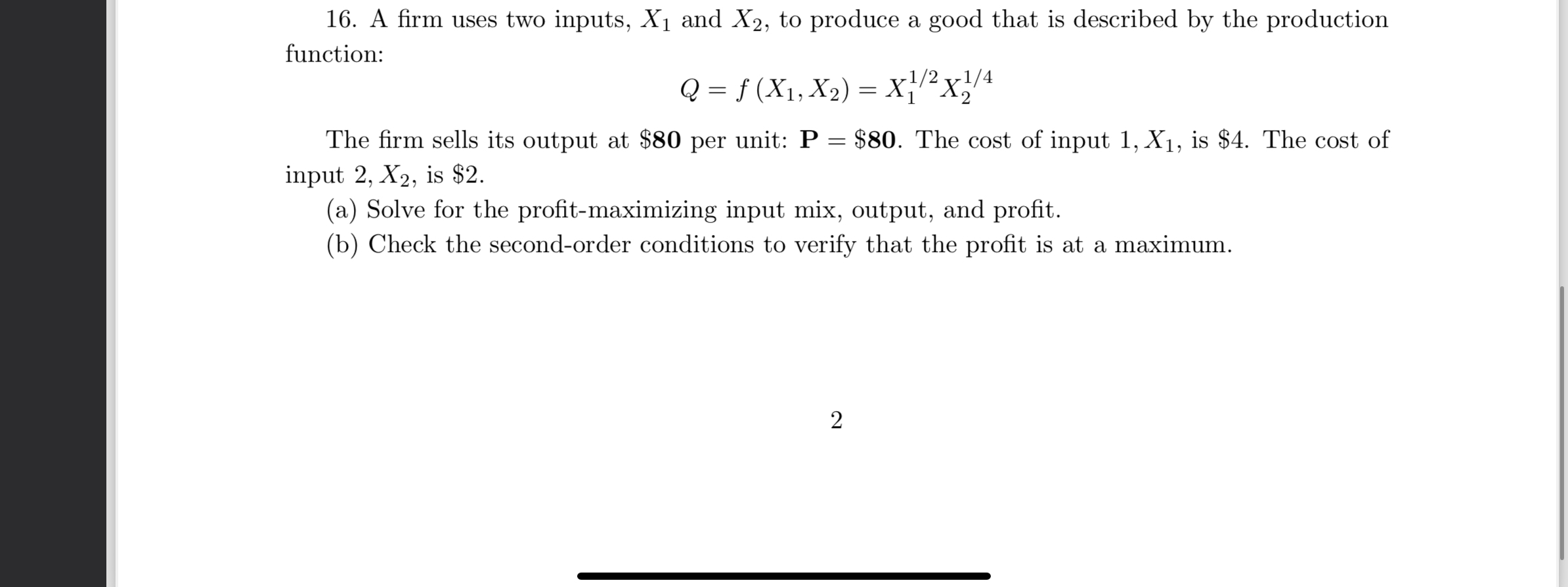 Solved A firm uses two inputs, x1 ﻿and x2, ﻿to produce a | Chegg.com