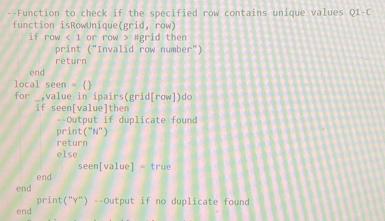 Solved --Function to check if the specified row contains | Chegg.com