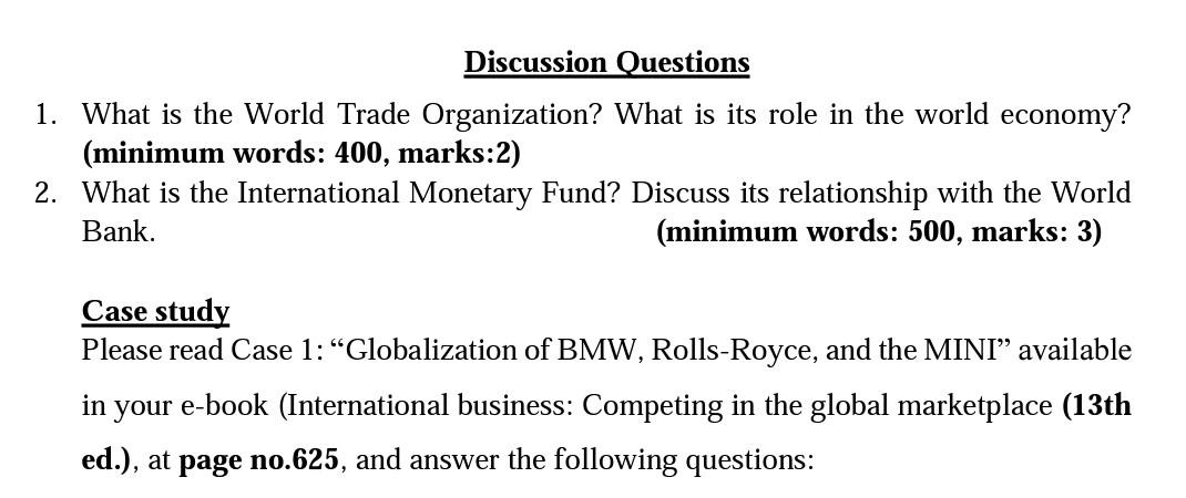 Solved Discussion Questions 1. What is the World Trade | Chegg.com