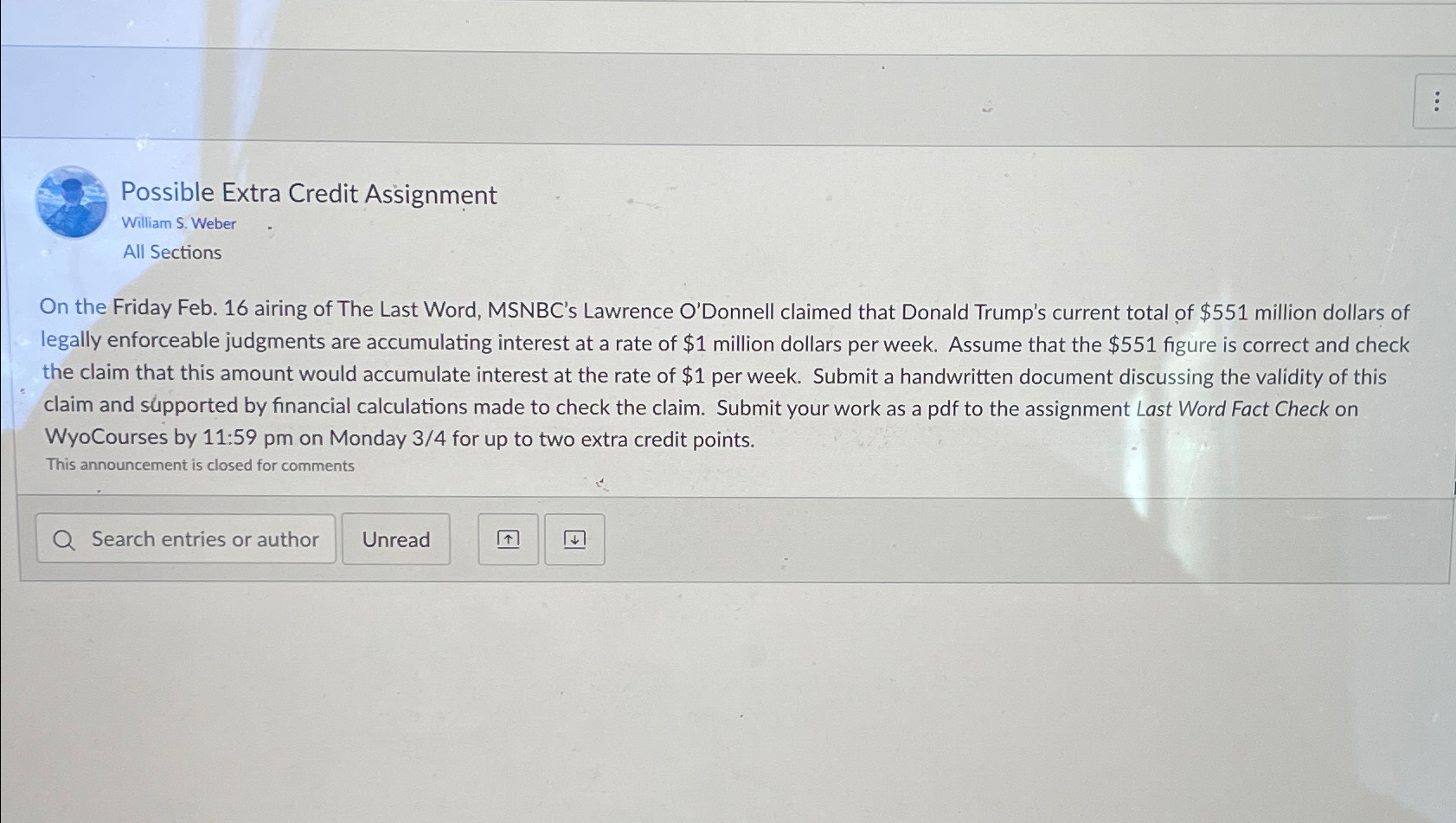 Solved Possible Extra Credit AssignmentWilliam S. ﻿WeberAll | Chegg.com