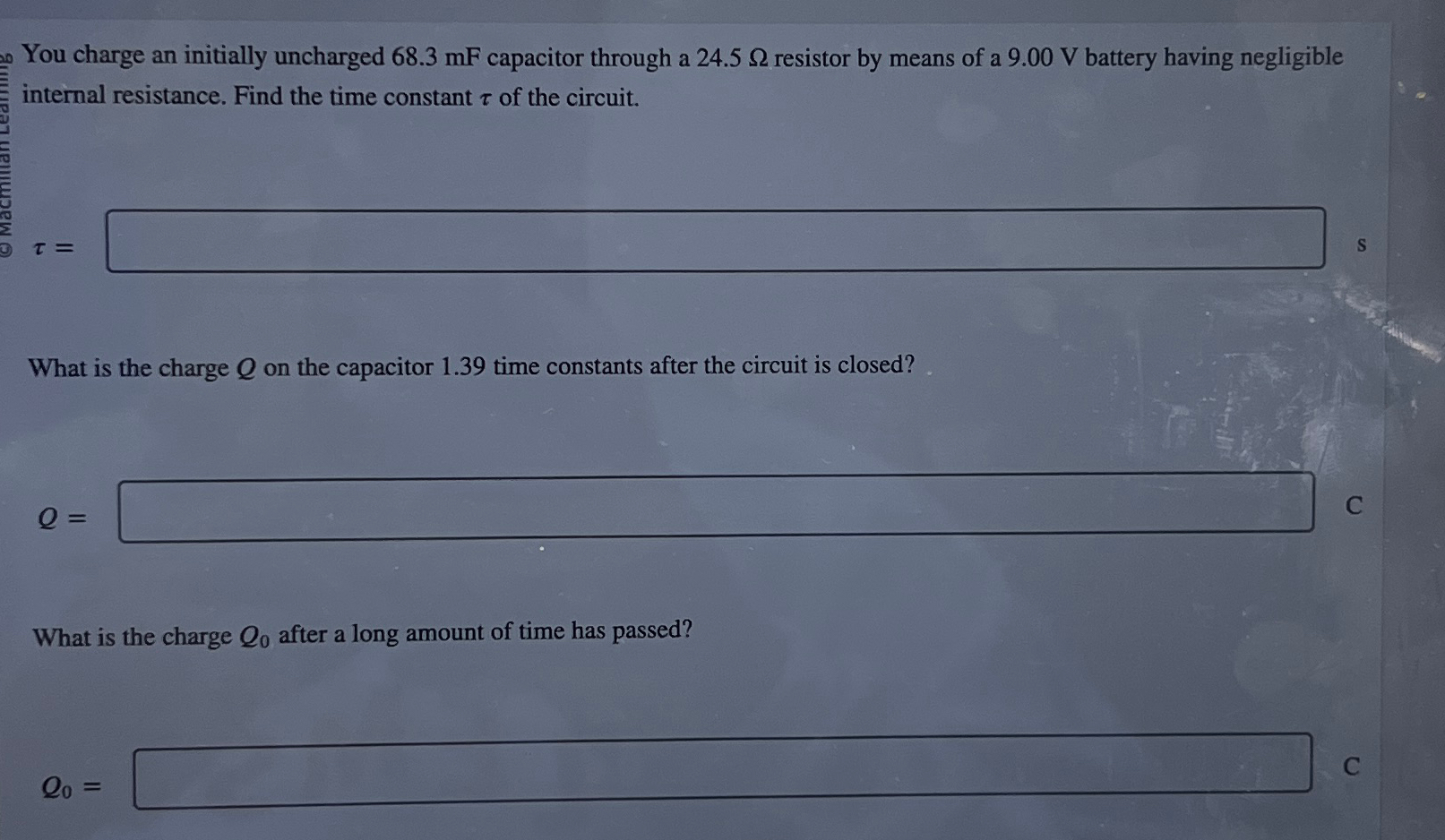 Solved You charge an initially uncharged 68.3mF capacitor | Chegg.com