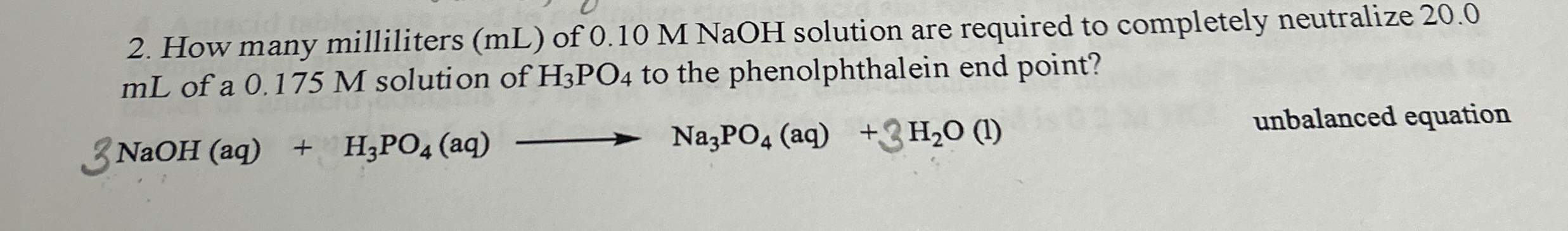 Solved How many milliliters (mL) ﻿of 0.10 ﻿M NaOH solution | Chegg.com