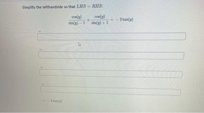 Solved Simplify the lefthandside so that LHS = RHS: COS(y) | Chegg.com