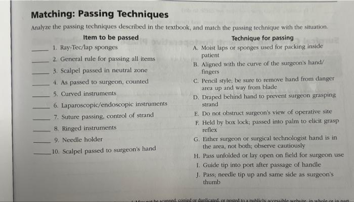 Solved Matching: Passing Techniques Analyze the passing | Chegg.com