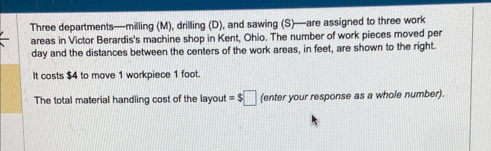Solved Three departments - ﻿milling (M), ﻿drilling (D), ﻿and | Chegg.com