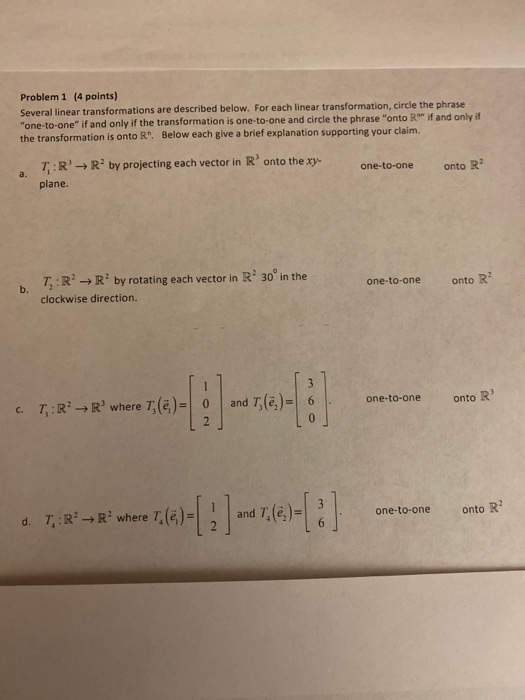 Solved Problem 1 (4 points) Several linear transformations | Chegg.com