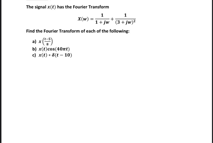Solved The signal x(t) has the Fourier Transform 1 1 X(w) = | Chegg.com