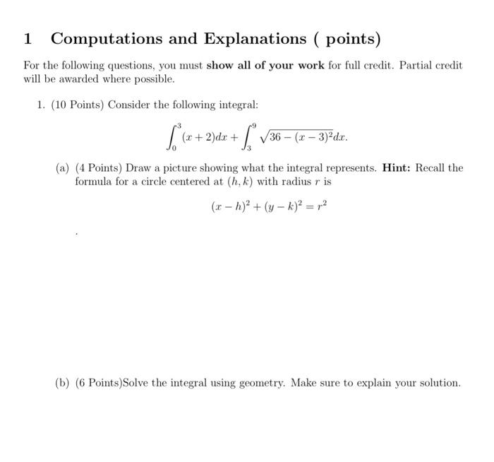 Solved 1 Computations and Explanations ( points) For the | Chegg.com