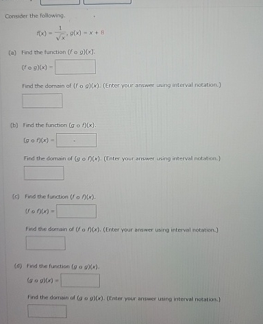 Solved Consider the following,f(x)=1x2,g(x)-x+8(a) ﻿Find the | Chegg.com