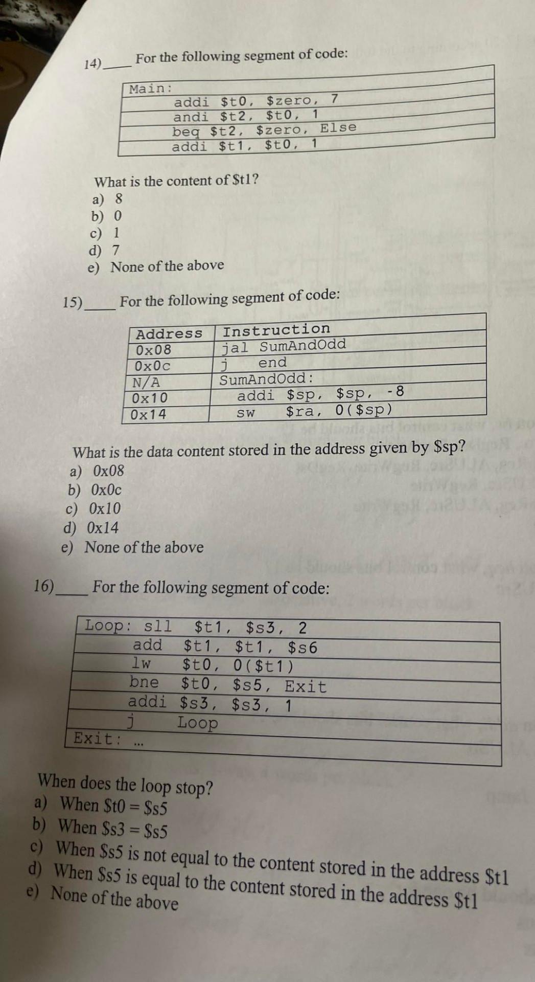 14) For the following segment of code: What is the | Chegg.com