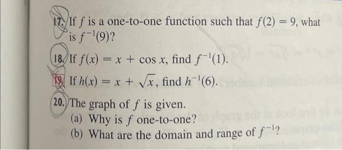 Solved 17./If f is a one-to-one function such that f(2) = 9, | Chegg.com