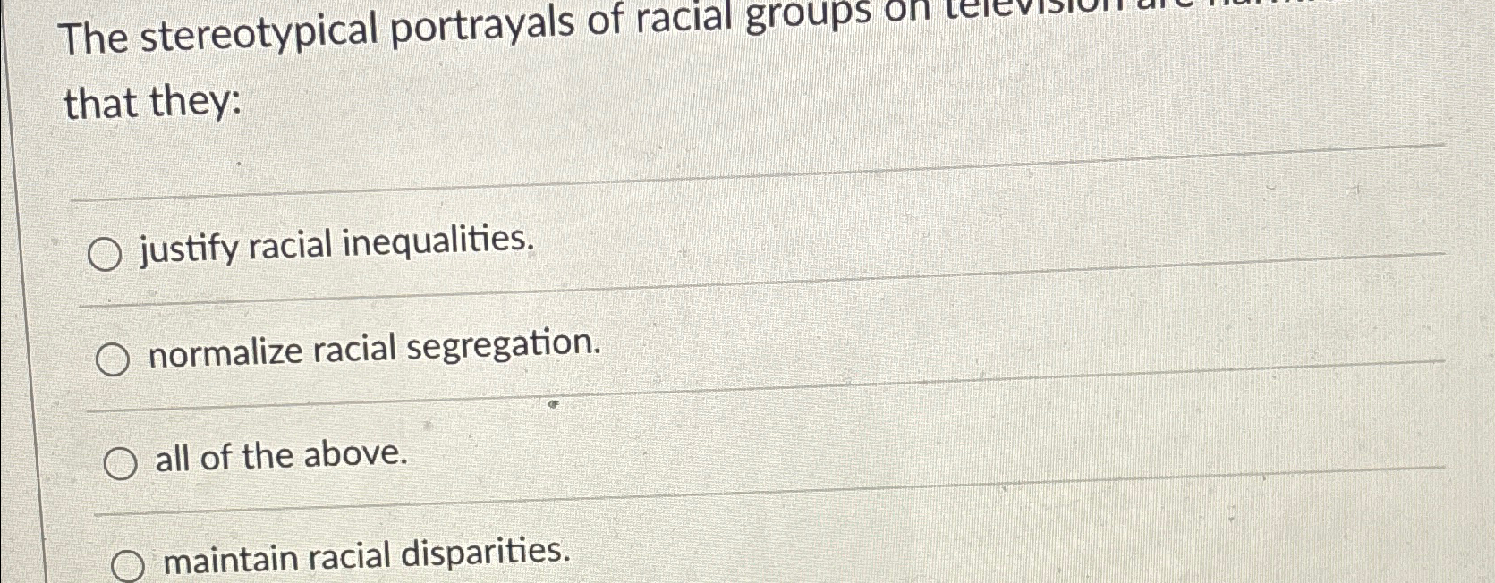 Solved The stereotypical portrayals of racial groups that | Chegg.com