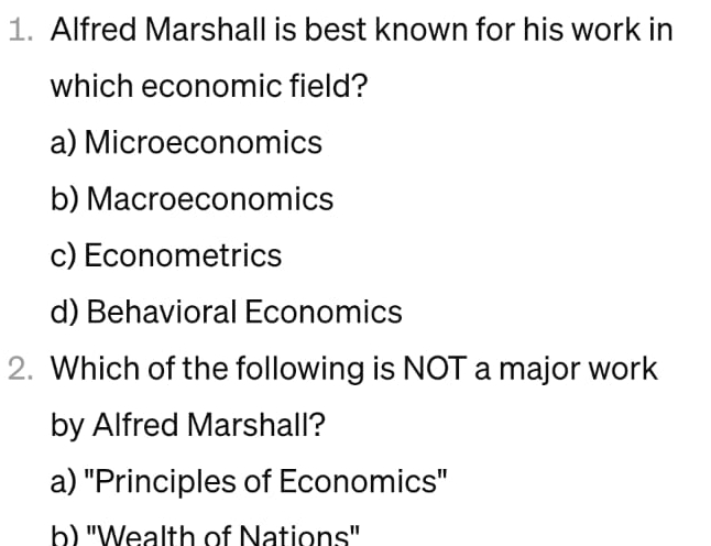 Solved Economics:Alfred Marshall is best known for his work | Chegg.com