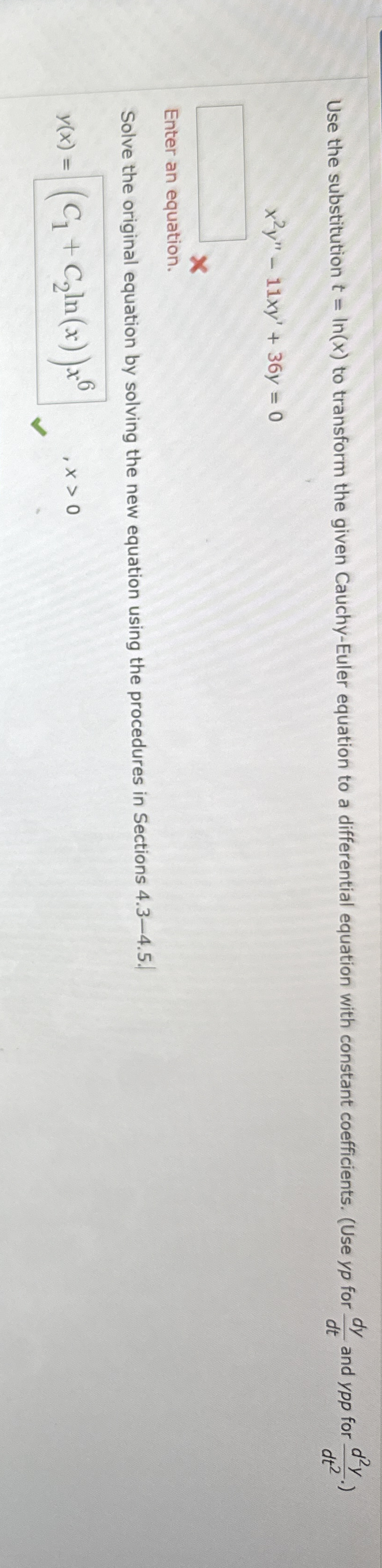 Use the substitution t=ln(x) ﻿to transform the given | Chegg.com