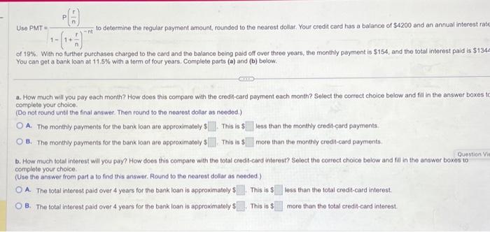 Solved Use PMT =r(rrP(nr) to determine the regular payment | Chegg.com