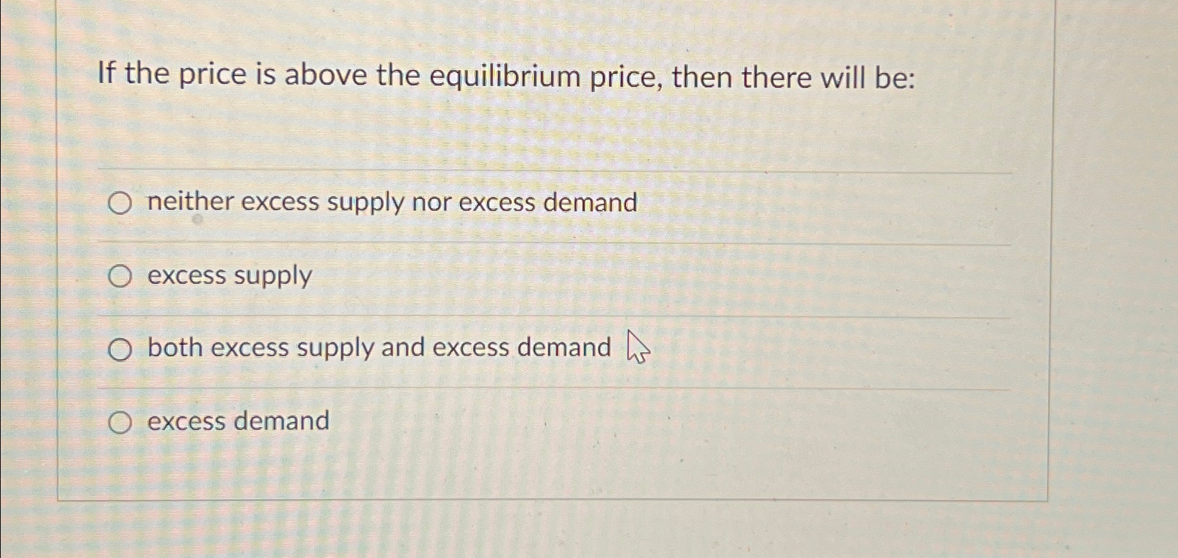 Solved If the price is above the equilibrium price, then | Chegg.com