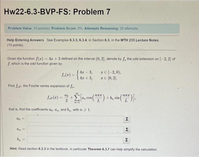 Solved Given the function f(x)=4x+3 defined on the interval | Chegg.com
