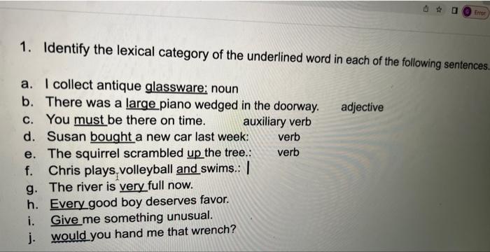 how can you identify lexical category of i collect | Chegg.com