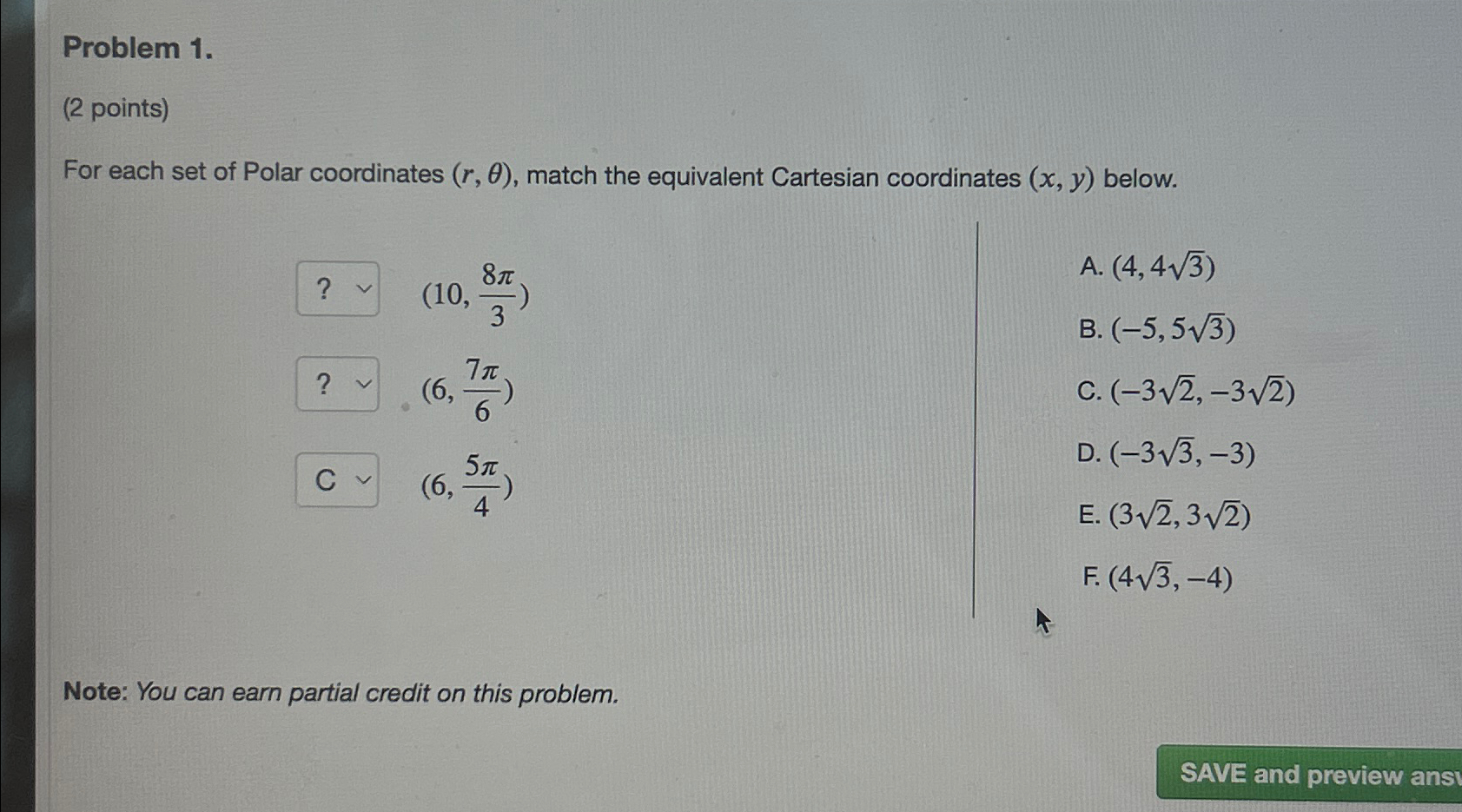 Solved Problem 1.(2 ﻿points)For each set of Polar | Chegg.com