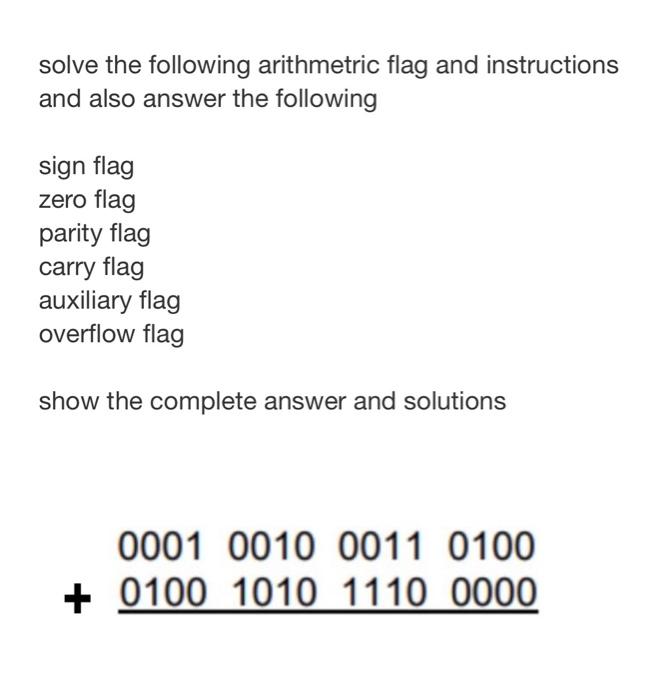 Solved solve the following arithmetric flag and instructions | Chegg.com