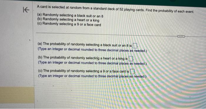 Solved A card is selected at random from a standard deck of | Chegg.com