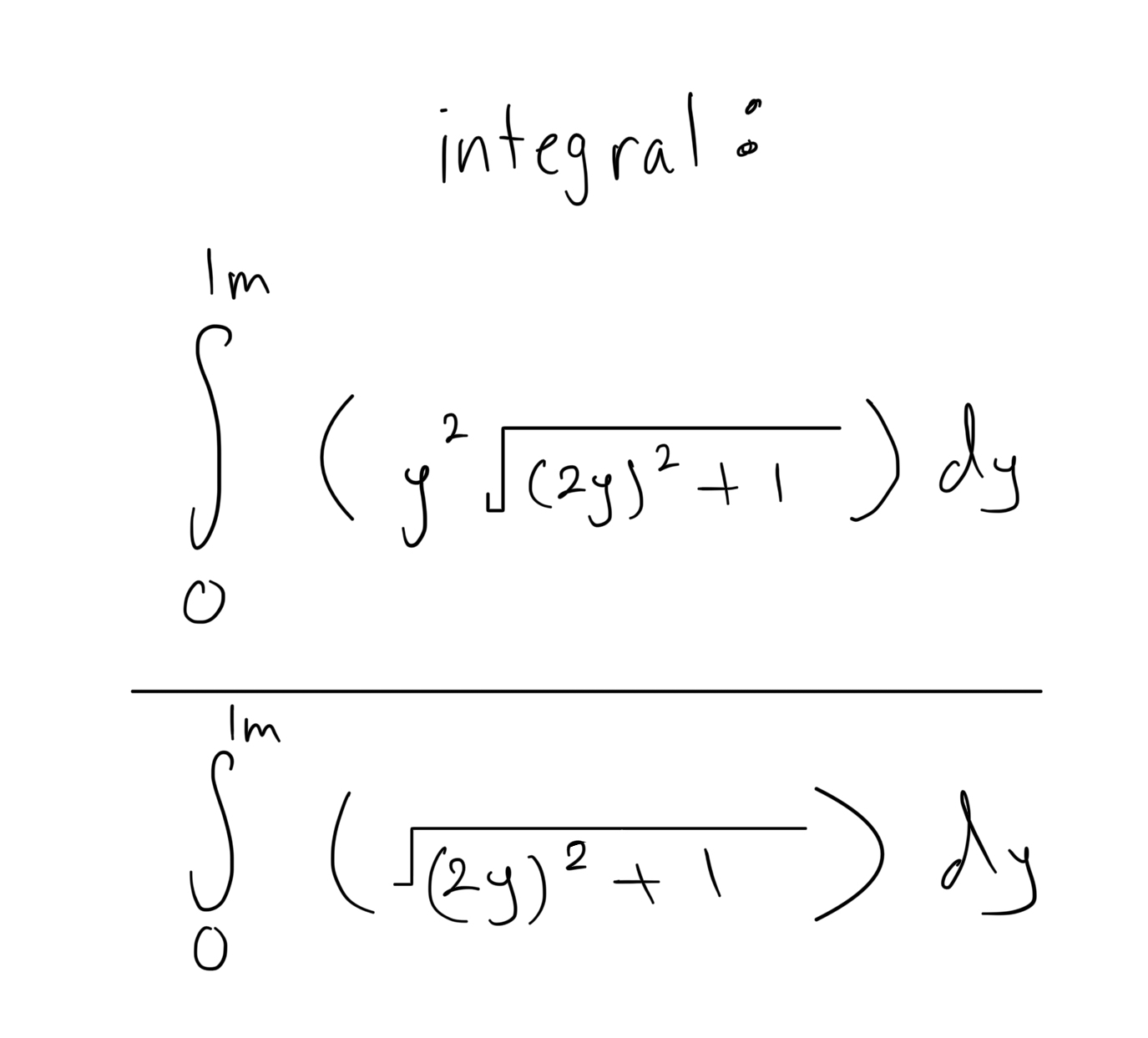 integral:∫01m(y2(2y)2+12)dy∫01m((2y)2+12)dy | Chegg.com