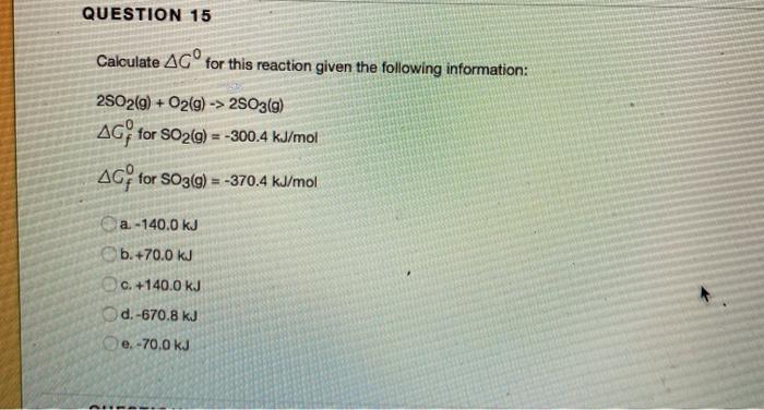 Solved Question 15 Calculate Agº For This Reaction Given The