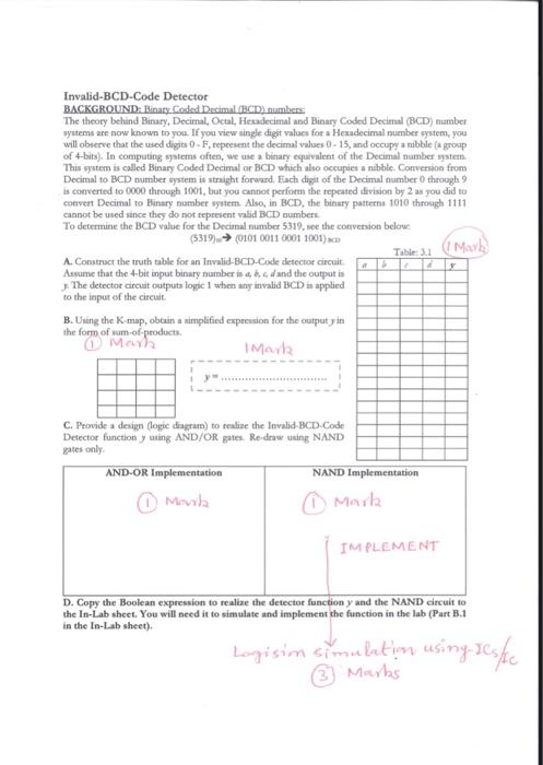 Solved Invalid-BCD-Code Detector BACKGROUND: Binary Coded | Chegg.com