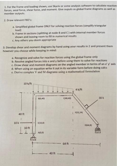 Solved 1. For the frame and loading shown, use Skyciv or | Chegg.com