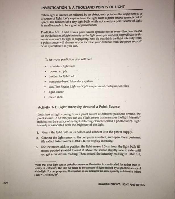 INVESTIGATION 1: A THOUSAND POINTS OF LIGHT When | Chegg.com