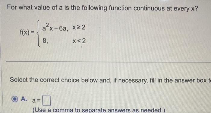 Solved At what points is the following function continuous? | Chegg.com