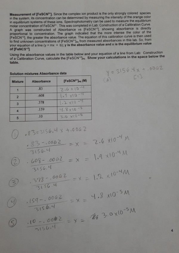 Solved Determination of Kc for a Complex lon Formation | Chegg.com