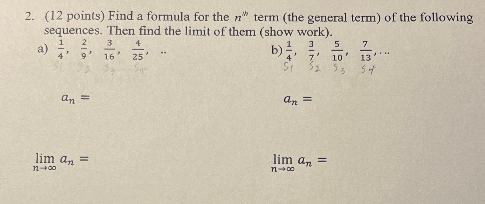 Solved ( 12 ﻿points) ﻿Find a formula for the nth ﻿term (the | Chegg.com