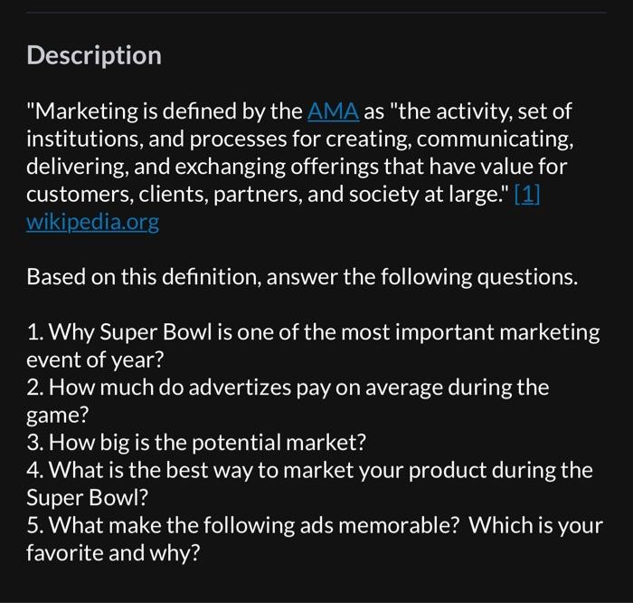 Solved "Marketing is defined by the AMA as "the activity, | Chegg.com