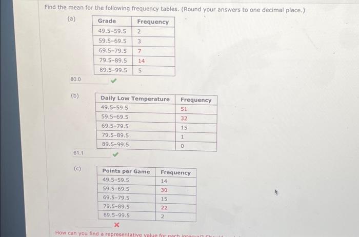 Solved Find the mean for the following frequency tables. | Chegg.com