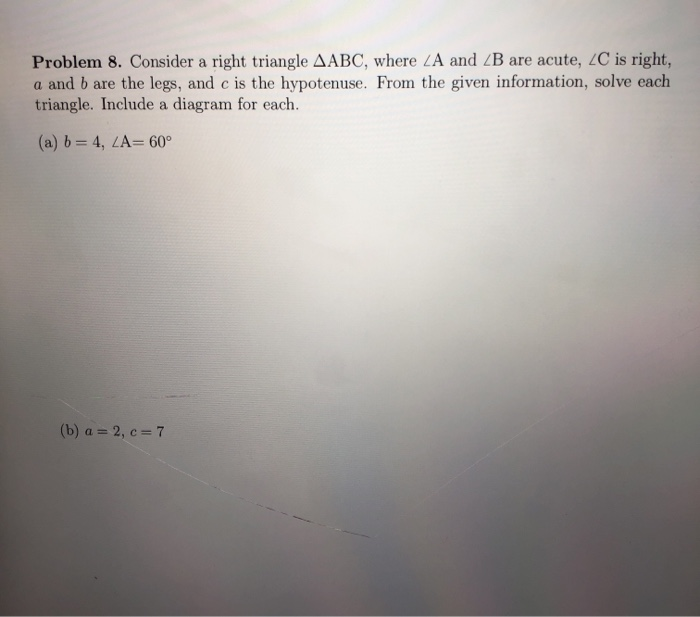 Solved Problem 8. Consider a right triangle AABC, where A | Chegg.com