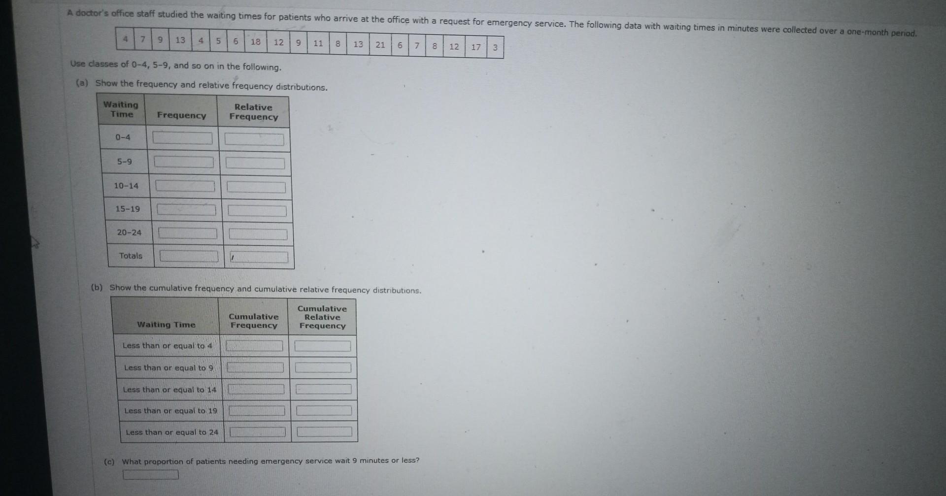 Solved A doctor's office staff studied the waiting times for | Chegg.com
