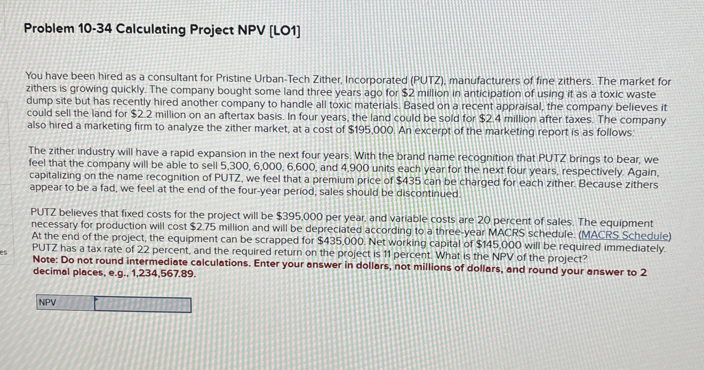 Solved Problem 10-34 ﻿Calculating Project NPV [LO1]You have | Chegg.com