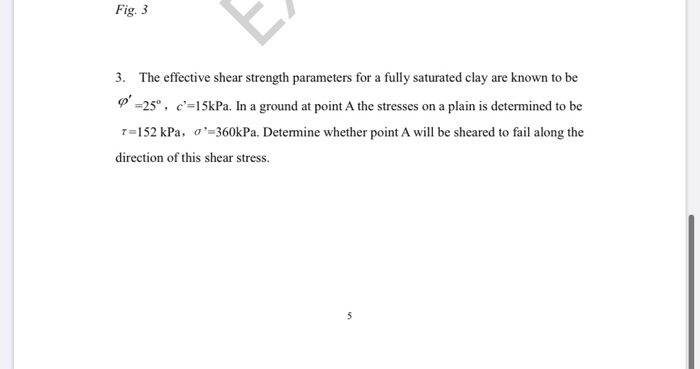 Solved Fig. 3 3. The effective shear strength parameters for | Chegg.com