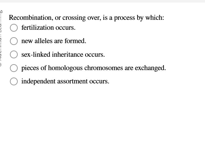 Solved Recombination, or crossing over, is a process by | Chegg.com