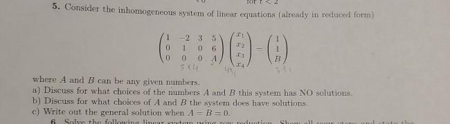 Solved 5. Consider the inhomogeneous system of linear | Chegg.com