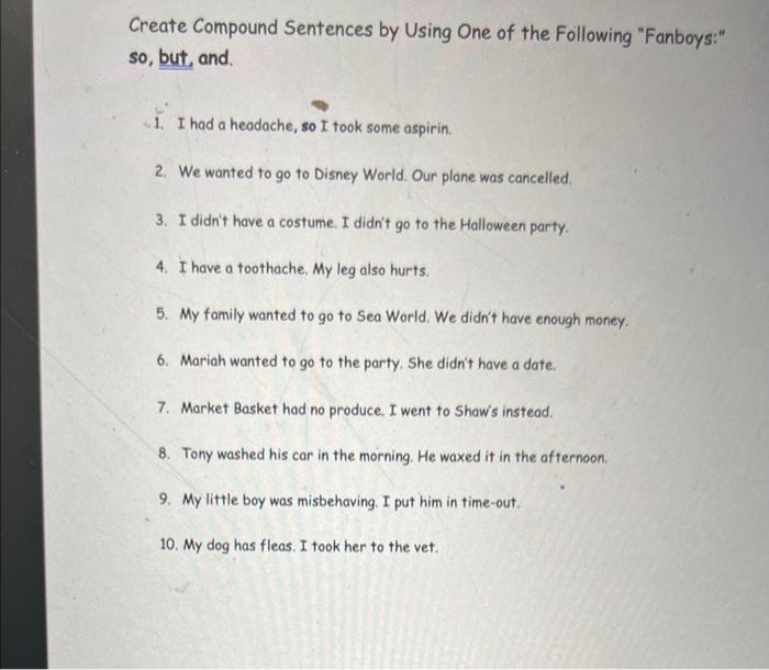 Create Compound Sentences by Using One of the | Chegg.com